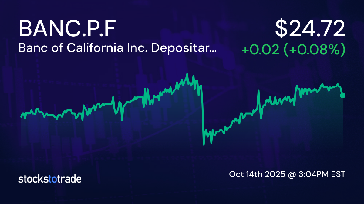 Banc of California Inc. Depositary Shares Series F (BANC.P.F) Stock ...